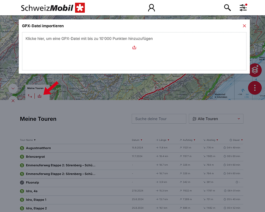 Tour/Track als GPX-Datei exportieren und importieren